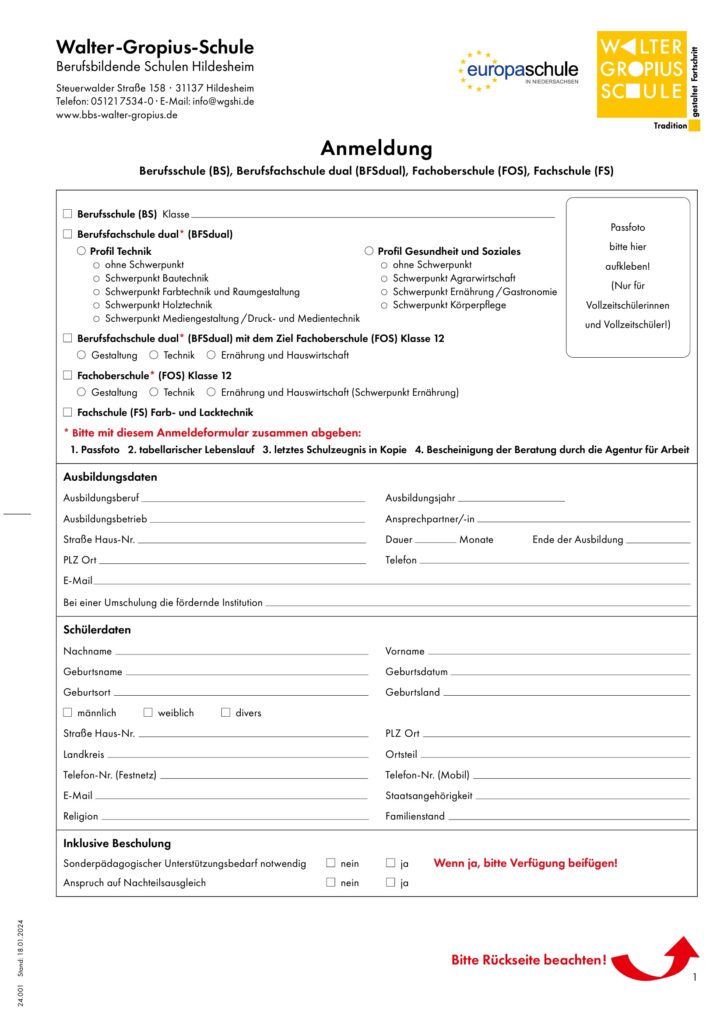 Anmeldung und Informationen – Walter-Gropius-Schule